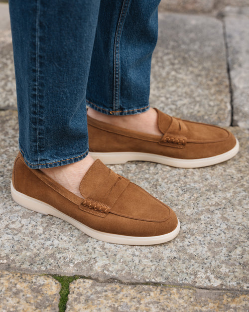 Velasca | Mocassins en cuir marron, estivaux et Made in Italy