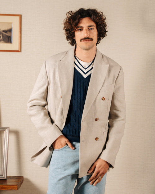 Velasca | Veste déstructurée en lin beige, Made in Italy